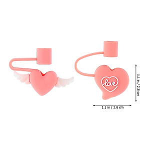 ABOOFAN 4pcs Straw Tips Cover Silicone Reusable Dust-Proof Heart Wing Drinking Straw Tips Lids Plugs Decorative Straw Cap Party Supplies(Pink White)