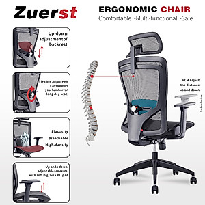 ZUERST Ergonomic Office Chair - Reclining Office Chair with Mesh Seat and Back, 5D Adiustable Headrest, 4D Lumbar Support, Armrest, Big and Tall Swivel Rocking Computer Desk Chairs for Home Office (Bl