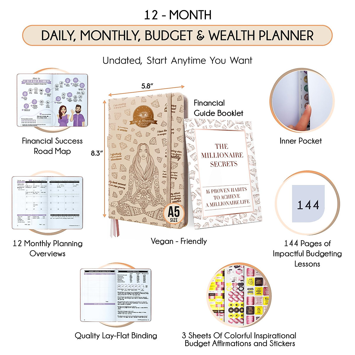 Financial Planner, Monthly Budget Planner and Monthly Bill Organizer - 12 Month Journey to Financial Freedom, Monthly Budget Book Planner, Money Saving Book a Budgeting Planner or Finance Planner
