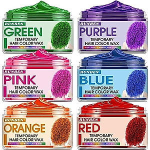 6 Color Temporary Hair Color Wax,Blue Green Purple Pink Orange Red Hair Dye Natural Instant Hair Wax Color,DIY Temporary Hair Color for Kids Women Men Daily Party Cosplay Halloween Hair Color Gift Set