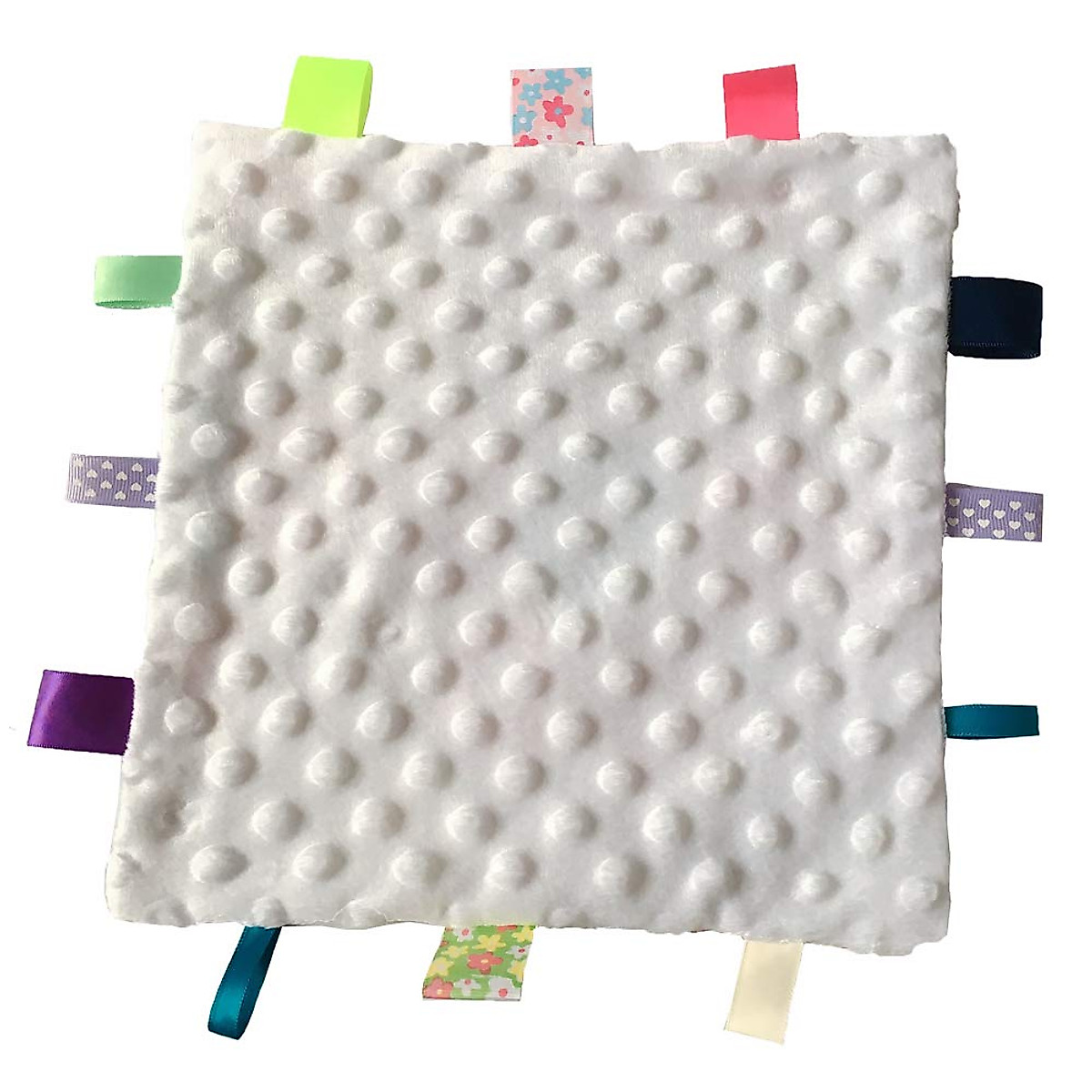 Lovey Baby Security Tags Blanket Soft Comfort Soothing Sensory Tag Plush Toy with Colorful Textured Ribbon Tag Blanket