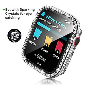 Cuteey 2 Pack Bling Case with Tempered Glass Screen Protector for Apple Watch Series 9 8 & Series 7 41mm, All Round Full Protective Hard PC Cover Bumper for iWatch 8 7 Accessories,Clear+Clear