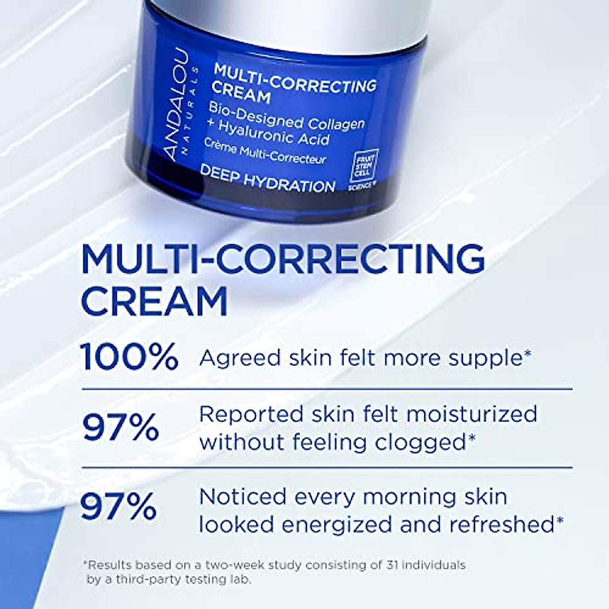 Andalou Naturals Deep Hydration Face Moisturizer, Multi-Correcting Cream, Day & Night Moisturizer for Face with Hyaluronic Acid & Vegan Collagen for Softer & More Supple Skin, 1.7 fl oz