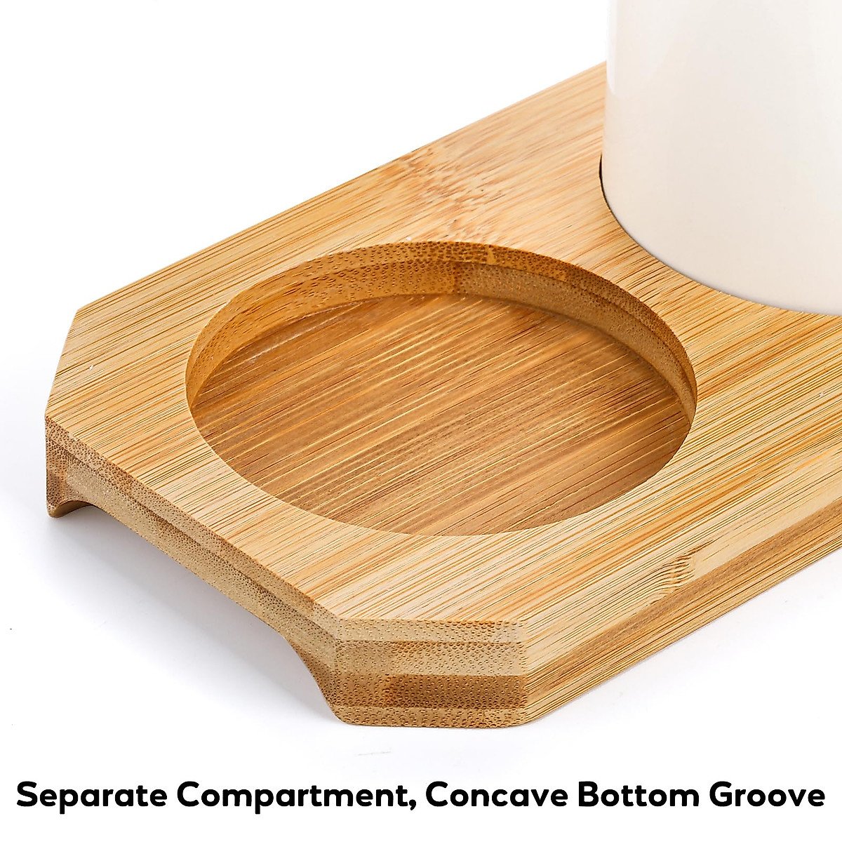 Youeon 3 Pcs Ceramic Silverware Caddy Utensil Holder for Countertop, Silverware Organizer with Bamboo Tray, Spoon and Fork Holder, Flatware Organizer Utensil Caddy for Counter, Cabinet, Restaurant