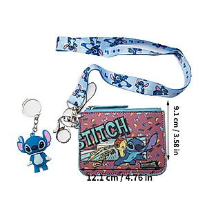 Zip ID Case Card Holder for Women Lanyard Pouch Coin Purse Wallets Purse with Id Window Key Chain