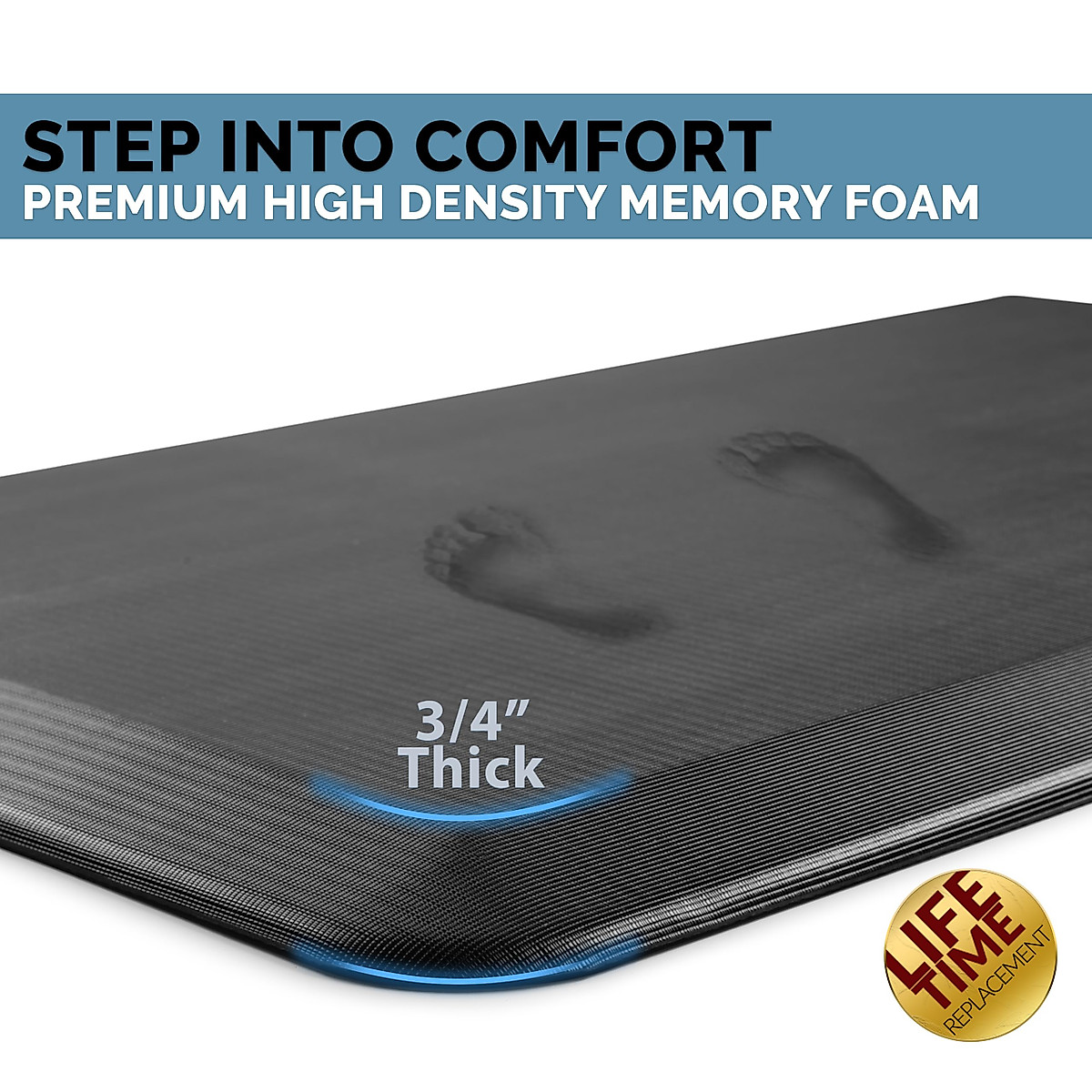 ComfiLife Anti Fatigue Floor Mat – 3/4 Inch Thick Perfect Kitchen Mat, Standing Desk Mat – Comfort at Home, Office, Garage – Durable – Stain Resistant – Non-Slip Bottom (20" x 39", Black)