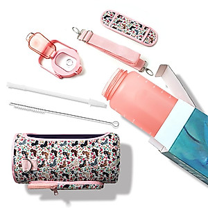 TBOCNO 64oz Half Gallon Water Bottle With Sleeve/Time Marker/Straw/Dust Proof Lids-Large Reusable Drink Container for Gym, Work and Daily Use