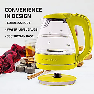 OVENTE Glass Electric Kettle Hot Water Boiler 1.5 Liter Borosilicate Glass Fast Boiling Countertop Heater - BPA Free Auto Shut Off Instant Water Heater Kettle for Coffee & Tea Maker - Green KG83G
