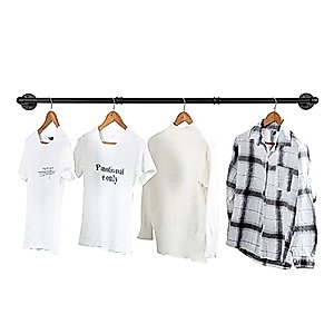 Industrial Pipe Clothing Rack Wall Mounted,Vintage Retail Garment Rack Display Rack Cloths Rack,Metal Commercial Clothes Racks for Hanging Clothes,Iron Clothing Rod Laundry Room(59in,Black)