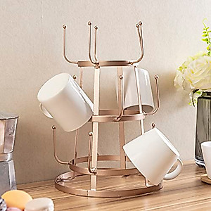 MyGift Rose Gold-Tone Iron Metal Coffee Mug Holder Stand with 15 Hooks, Coffee Mug Tree Rack, Drinking Cup Glass or Bottle Drying Rack Countertop Stand