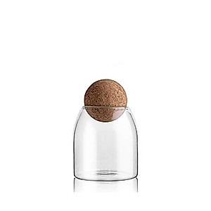 MOLFUJ 550ML/18Oz Glass Storage Container with Ball Cork, Cute Decorative Organizer Bottle Canister Jar with Air Tight Wood Lid for Food, Coffee, Candy, Bathroom Apothecary Cotton Swab Qtip Holder
