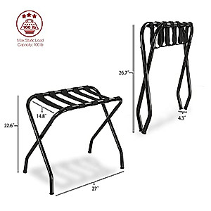 YOUYOUK Luggage Rack, Suitcase Stand with Fabric Storage Shelf, Luggage Rack for guest room, Bedroom, Hotel, Foldable Steel Frame,Pack of 2, Easy Assembly, Folding Luggage Rack (black steel)