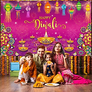 Happy Diwali Backdrop Banner Decorations, Indian Diwali Backdrop Decorations for Home Wall Hanging, Diwali Photo Booth Props Background Banner for Light Celebration Festival Party Supplies, 43x73 Inch