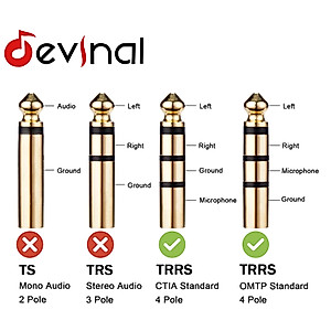 Devinal 3.5mm TRRS Headphone Extension Cable, 1/8" inch Female 4-Pole to Male Extension Cord, Mini-Jack Aux Stereo Audio Connector 6.6Ft/2M (2 Pack)