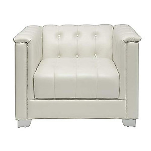 Coaster Chaviano Collection 33" Chair with Padded Breathable Leatherette Upholstery Chrome Legs and Button Tufting In Pearl 505393