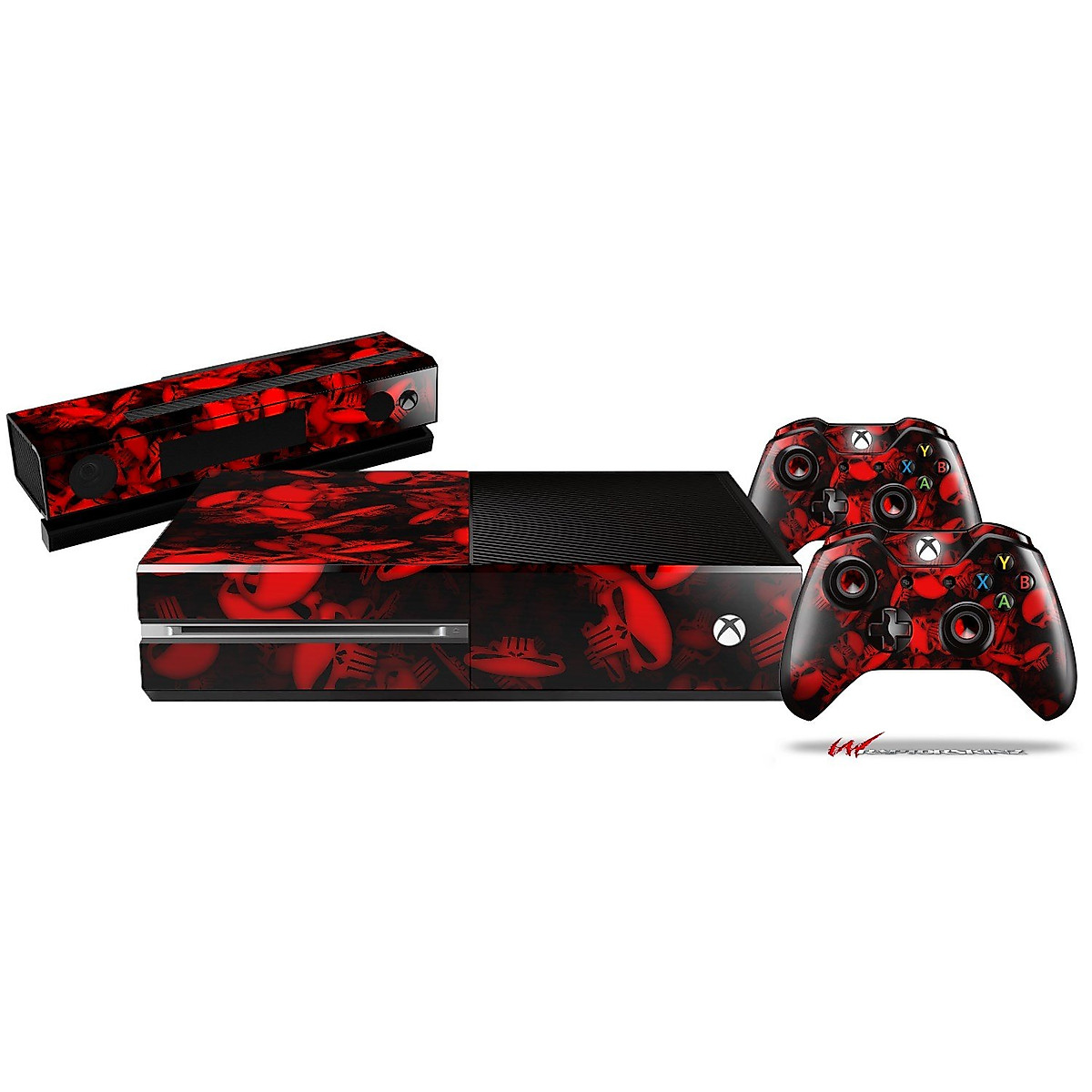Skulls Confetti Red - Holiday Bundle WraptorSkinz Decal Style Vinyl Skin Wrap Compatible with Xbox One Original Console, Kinect and 2 Controllers (Gaming System NOT Included)