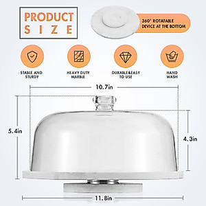CherHome Marble Cake Stand，Rotating Cake Stand With Dome，Marble Cake Stand with Acrylic Lid Cover，Turnable Cake Display Stand Revolving Cake Plate Cake Holder Spinning Cake Platter with Cover