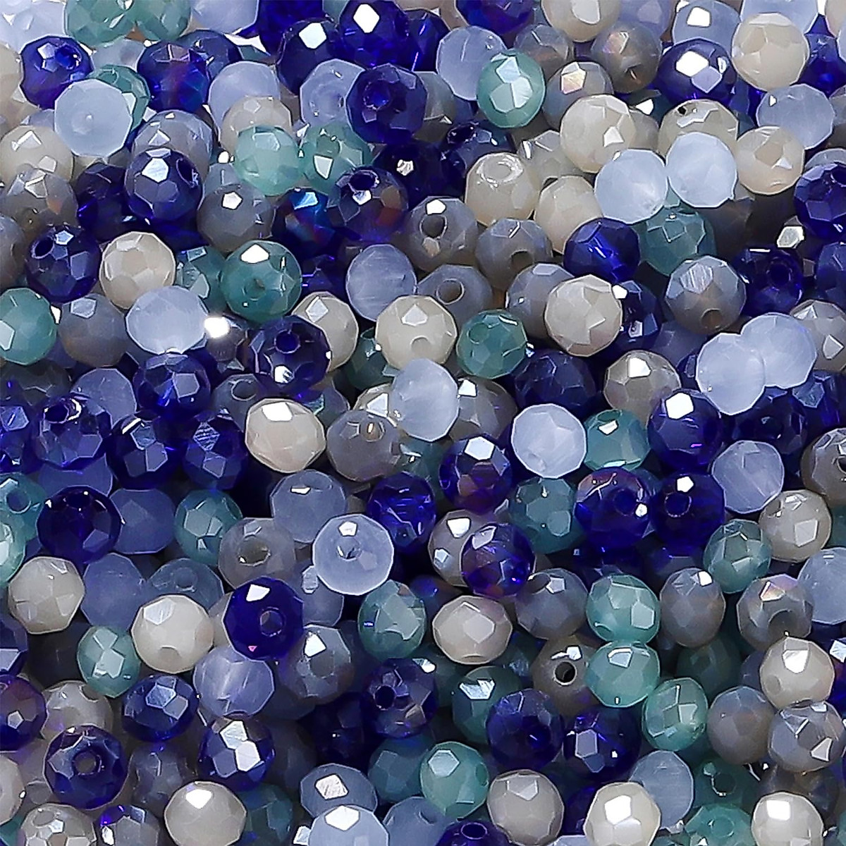 St.Kunkka Crystal Glass Beads for Jewelry Making, 1000pcs 4mm Mixed Color Faceted Rondelle Crystal Beads Austria Round Shape Loose Spacer Beads for DIY Women Bracelet Necklace (Blue Series)