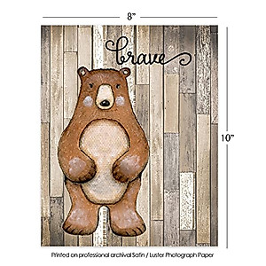 Woodland Nursery Decor for Boys - Animal Pictures Wall Art - Baby Room Animal Prints on Shiplap Background - Bear Deer Fox Raccoon Owl Squirrel Decor - Set of 6 PRINTS - 8x10 - UNFRAMED