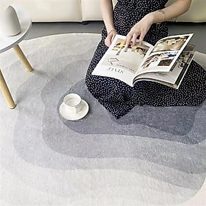 Irregular Round Area Rug, Soft Non Slip Non-Shedding Mat, Plush Oval Shaped Printed Modern Abstract Decor Carpet, Luxury Fluffy Large Washable Rug for Living Room Bedroom Dining Room