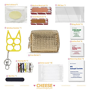 Kitgo Mini First Aid Emergency Clutch Kit -Mother Day Women's Day Gift Compact Safety Pouch Party Bag with 36 Essential Items for Girl Lady Mother Wife Nurse for Girl Lady Mother Wife Nurse (GOLD new)