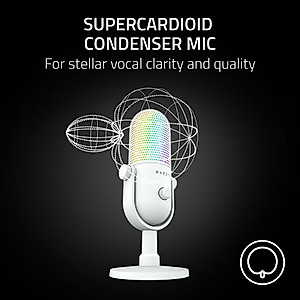 Razer Seiren V3 Chroma RGB USB Microphone: Stream & Game Reactive Lighting - Tap-to-Mute Sensor Condenser Mic - Digital Gain Limiter & Shock Absorber PC, Discord, OBS Studio, XSplit White (Renewed)