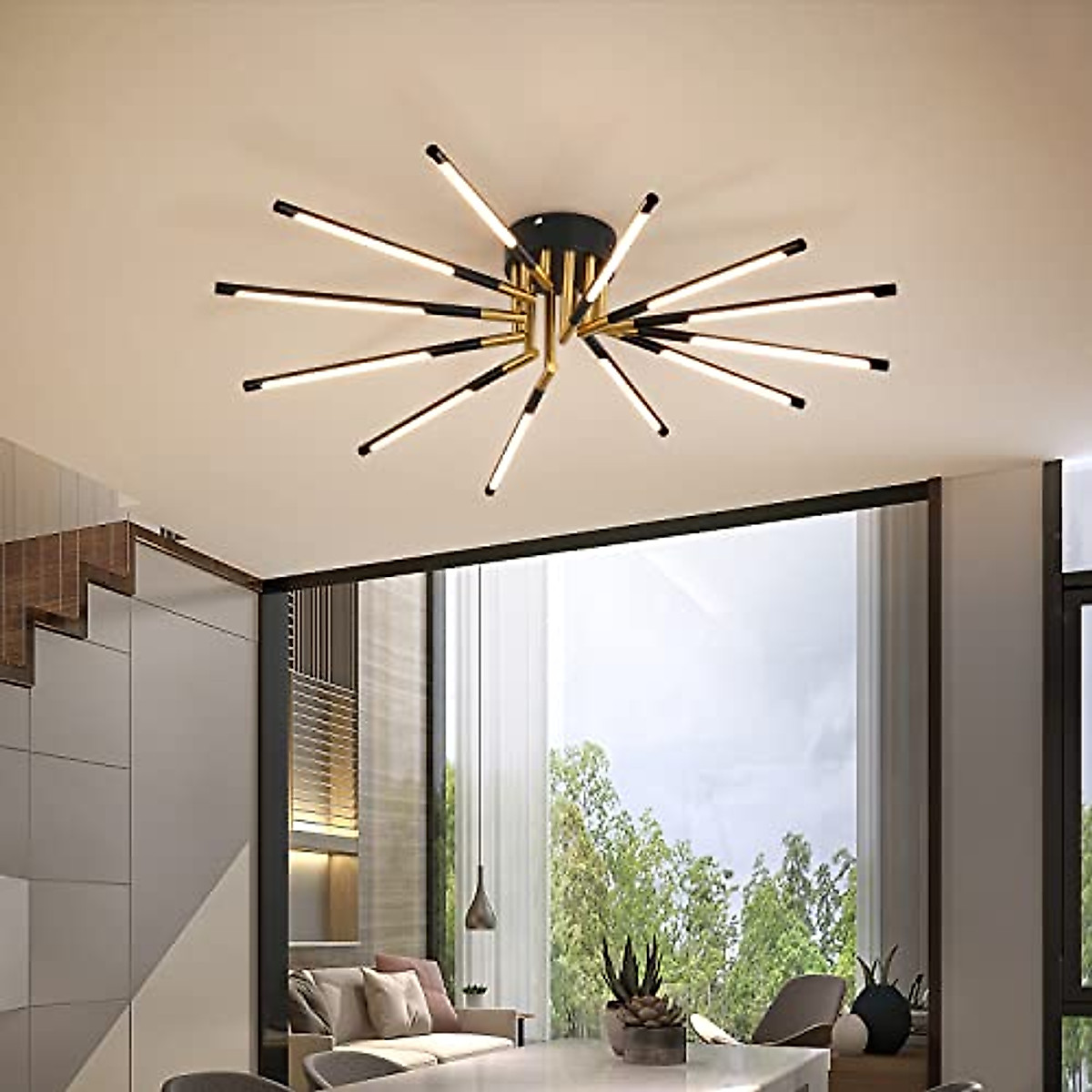 Modern Led ceiling light fixtures flush mount, Black and Gold Light Fixture Ceiling Mount, Modern Dining Room Light Fixture hanging,12-head Led Ceiling Lights for Bedroom,Living Room,Kitchen, Hallway