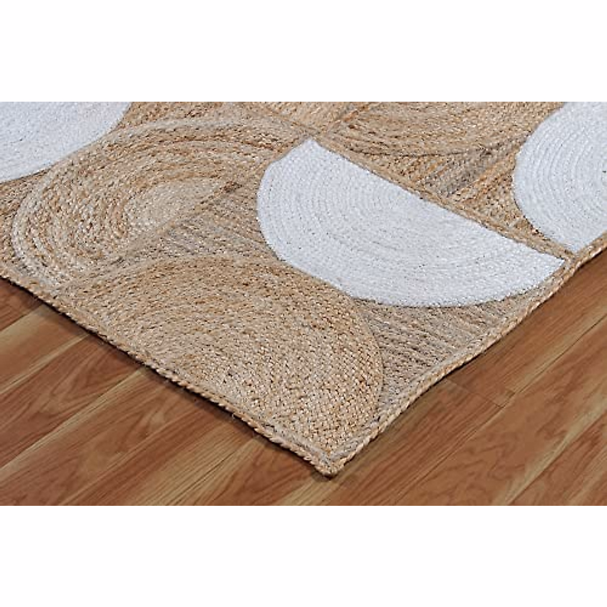 Casavani Indian Hand Braided Rag Rug Geometric Beige & White 3x5 Ft Rectangular Shape Jute Rug Home/Office Doormat Rugs For Bedroom,Dining Room & Kitchen 11x11 Feet Square