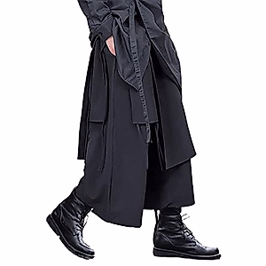 AITFINEISM Men's Casual Skirt Pants Loose Wide Leg Harem Pant Japanese Harajuku Kimono Trousers (Large, Black)