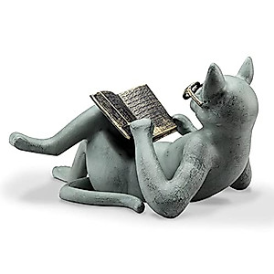 Faruxue Cat Statues Garden Decor - Literary Cat Resin Ornaments Garden Statue Decoration Reading Cat Craft Cat Wearing Glasses Sculpture for Patio Yard Lawn Home Office,18X8X5CM