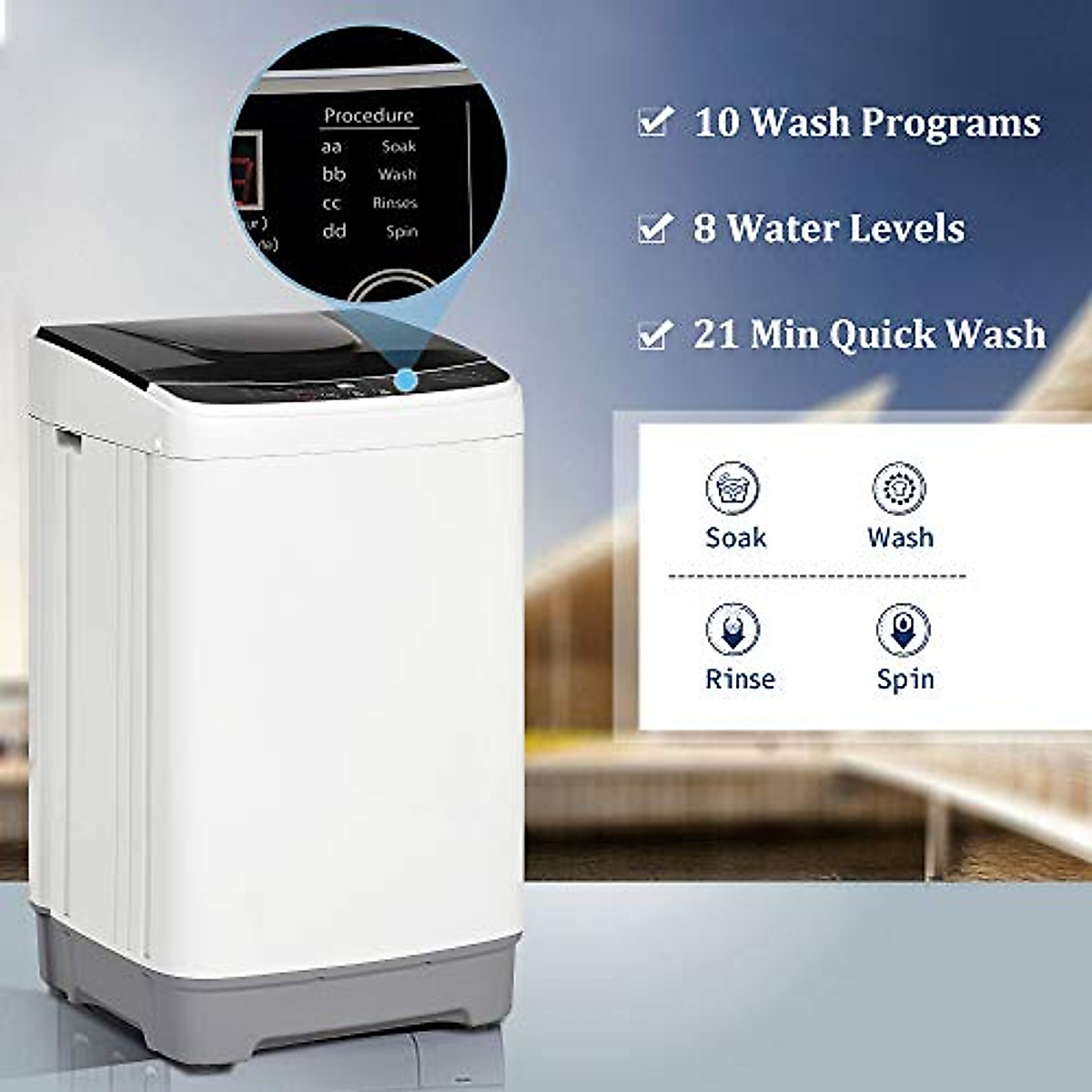 Yileiduo Full-Automatic Washing Machine, Portable Compact Laundry 12 lbs Load Capacity Washer with 10 Washing Programs, Ideal for Dormitory, Apartments, RV, Laundry Room