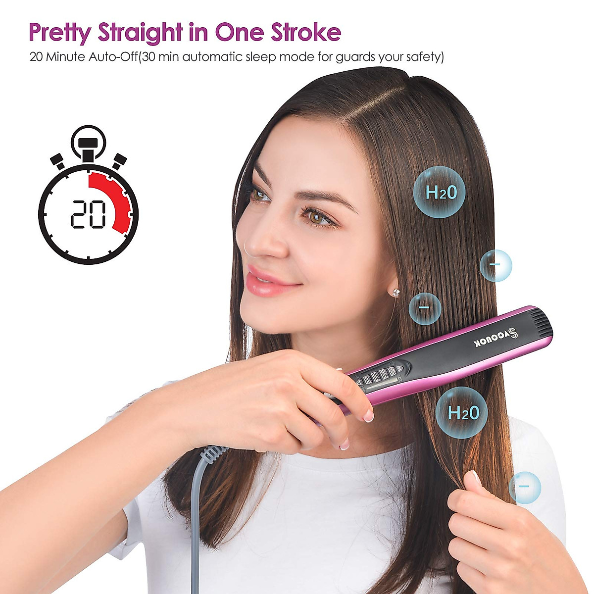 Hair Straightening Brush - Professional Ceramic, Fast Heating, 6 Temp Settings, Anti-Scald Design, 20 Min Auto-Off - Perfect for Home, Travel & Salon Use, Achieve Sleek and Smooth Hair