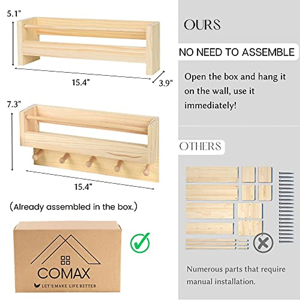 COMAX Small Book Shelf Organizer for Kids, Floating Bookshelf for Toddler Baby Room Bedroom, Set of 3 Wall Bookshelf Nursery Book Shelves Holder, Hanging Book Shelf for Wall Mounted Decor, Wood
