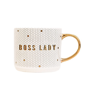 Sweet Water Decor Tile Coffee Mugs | Novelty Coffee Mugs | 17oz Gold Handle Coffee Cup | Microwave & Dishwasher Safe | Cute Coffee Mug | Birthday Gift (Boss Lady)