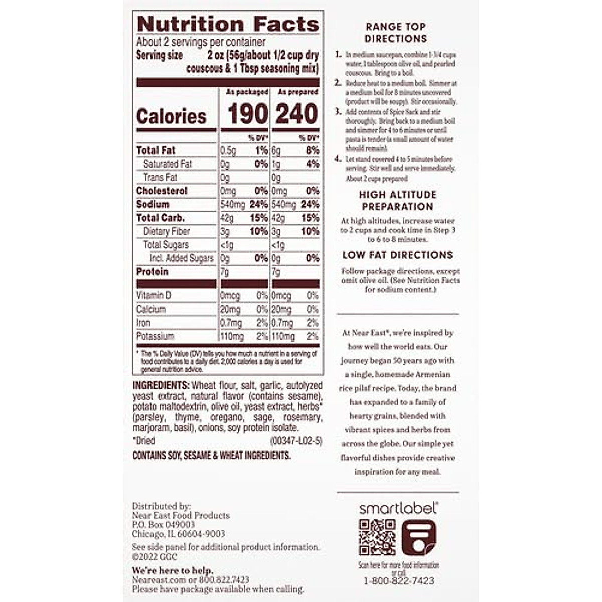 Near East Pearled Couscous Roasted Garlic & Olive Oil, 4.7 Oz