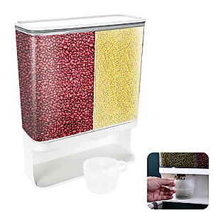 LANIAKEA Rice Dispenser, Laundry Detergent Dispenser, Wall-Mounted Rice Dispenser Container with Lids, Large Capacity Dry Food Storage Container for Rice, Beans, Laundry Scent Beads, Dog Food