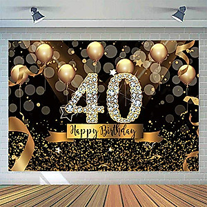 Sensfun 7x5ft Happy 40th Birthday Party Photography Backdrop Glitter Black and Gold Balloons Background for Adult Fabulous 40 Bday Party Decorations Shining Diamond Fifty Years Old Photo Booth Banner