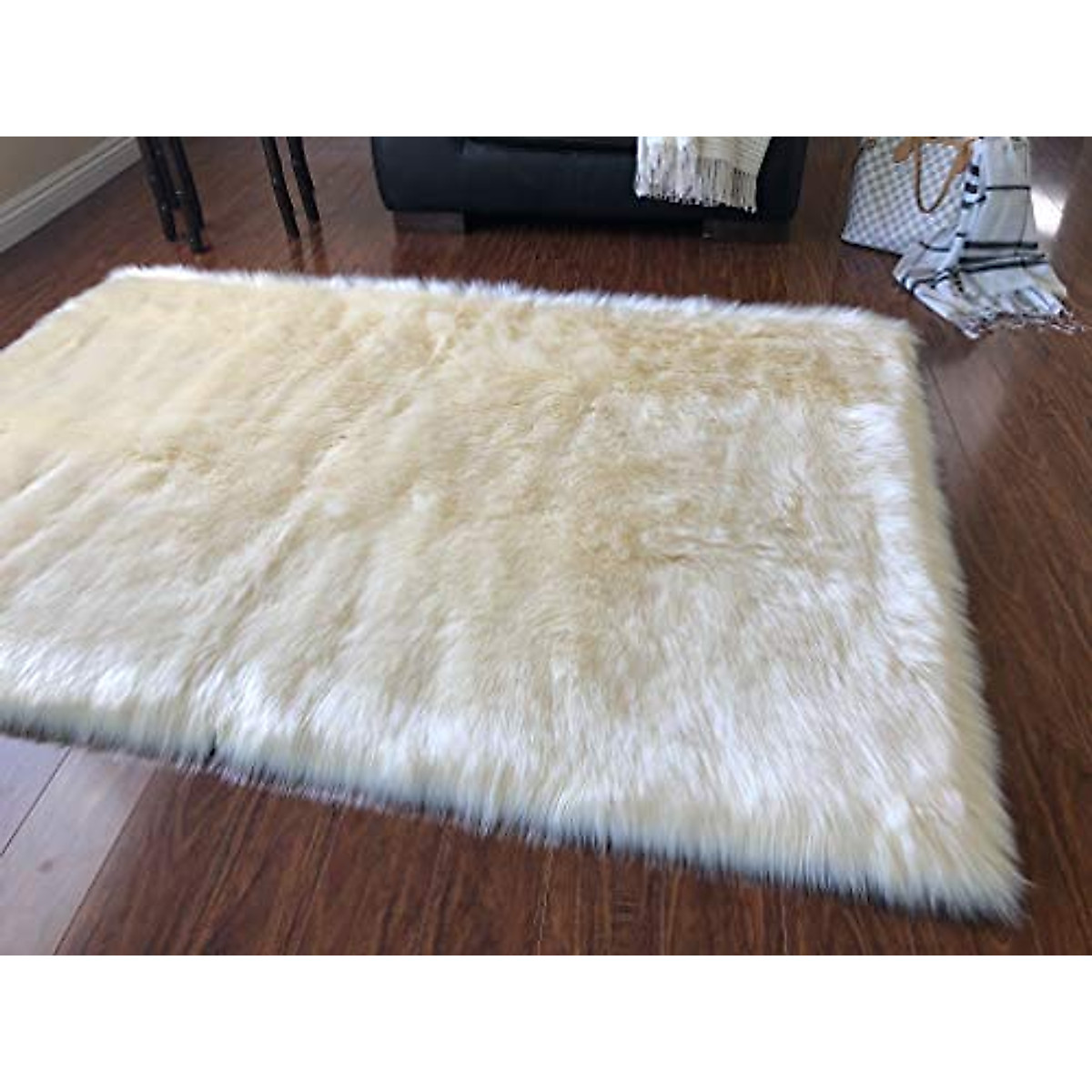 LAMBZY Faux Sheepskin Super Soft Hypoallergenic Square Area Rug Plush Fur Premium Shag (144", 365x365 cm, Cream)