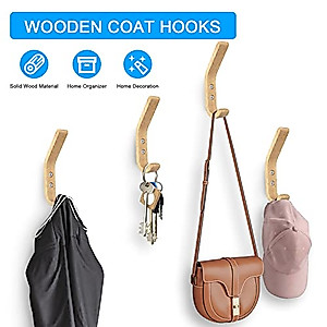 EEEKit 4 Pack Wood Wall Hooks, Natural Wooden Coat Hooks Wall Mounted Heavy Duty Vintage Wooden Entryway Hooks for Wall Hanging Coats Hat Towels Keys Clothes