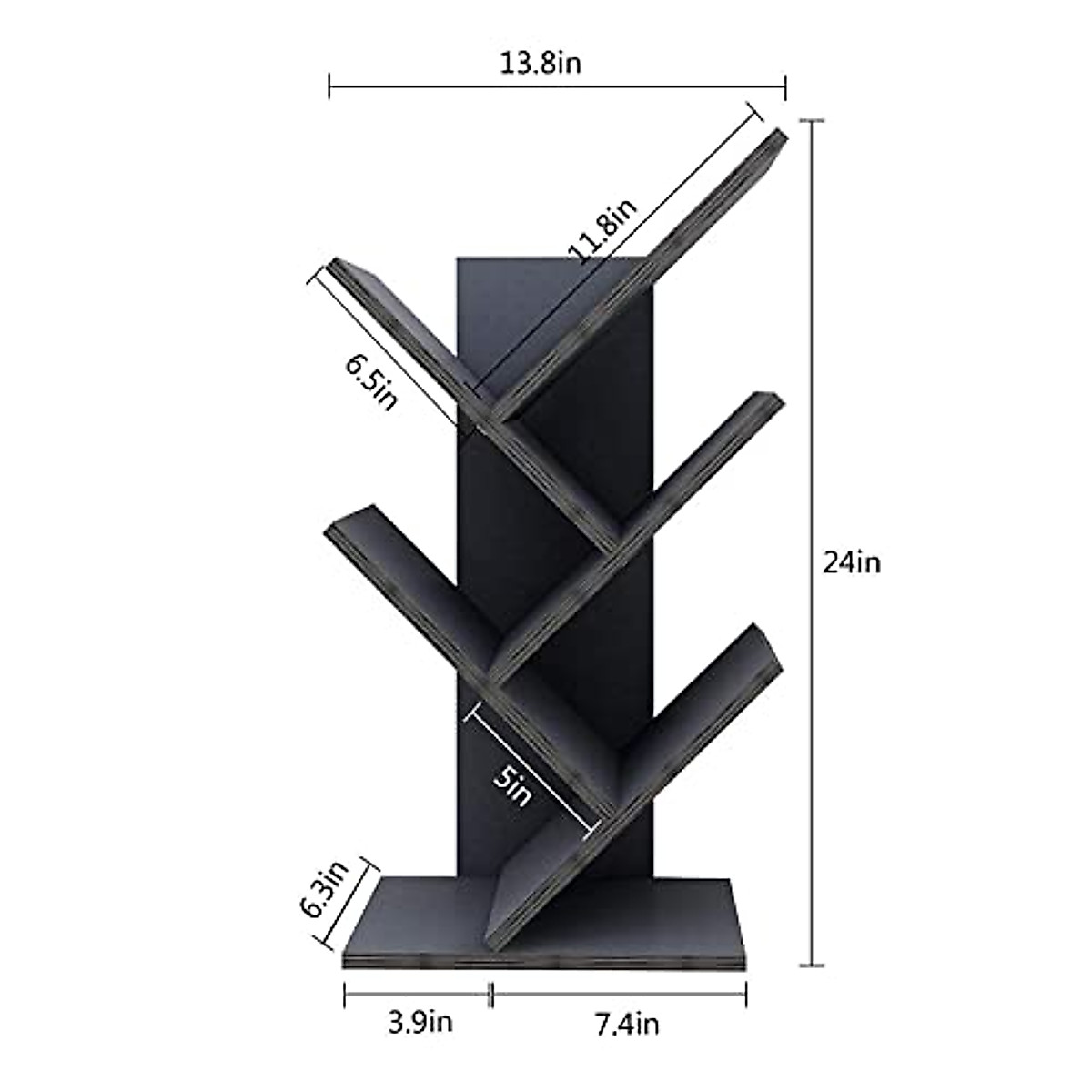 HUAWIND Small Bookshelf Tree Bookshelf,Desktop Book Organizer,5-Tier Floor Standing Bookcase,Can Place Books,Magazines and CDs (Black)