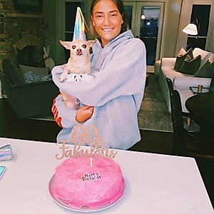 1 PCS 60 &amp; Fabulous Cake Topper Glitter Sixty and Fabulous Cake Toppers Happy 60th Birthday Cake Pick for 60th Wedding Anniversary Birthday Party Cake Decorations Supplies Rose Gold