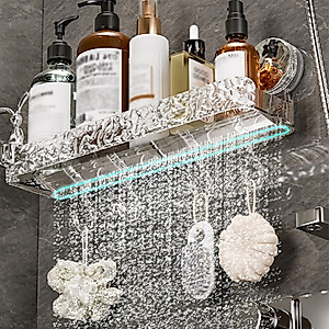 Wamnexti Corner Shower Caddy with Hooks, Suction Cup Shelf for Inside Shower Wall Organizer, Bathroom Shower Baskets Organizers, Storage Shelves for Kitchen Bedroom Apartment Home, Clear Rectangle