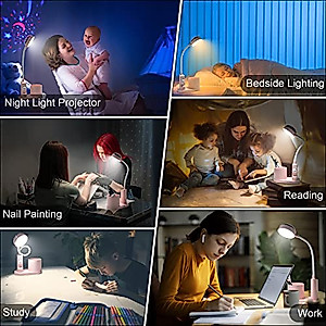Kids Cute Kawaii Desk Table Lamp, Rechargeable Mini Portable Aesthetic Desk Lamp Desk Light with Star Projection & Pen Holder, Kawaii Desk Accessories for Kids Reading Home, Dorm as Best Gift.