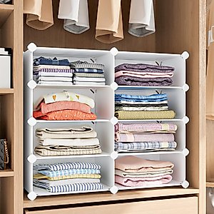 VIPZONE 4 Tier Closet Shelf, 12 inches Deep Stackable Closet Storage Shelves for Clothes,Easy Assembly Organizer Plastic Shelf Rack for Bedroom,White