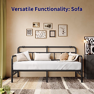 Sementa Daybed-Frame, Twin-Daybed with Classic-Headboard - Heavy Duty Steel Slats,Metal Sofa Bed Frame for Living Room Bedroom Guest Room, Easy Assembly(Black)