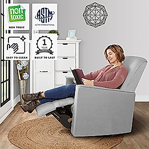 Evolur Harlow Deluxe Upholstered Plush Seating Glider Swivel, Rocker, Power Recliner with USB Port, Greenguard Gold Certified, Chair for Nursery in Misty Grey, Modern