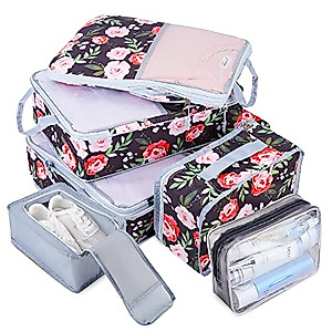 Compression Packing Cubes, 6pcs Packing Cubes for Travel Organizer Bags for Luggage Packing Cubes for Suitcases Travel Cubes for Packing with Shoe Bag and Toiletry Bag