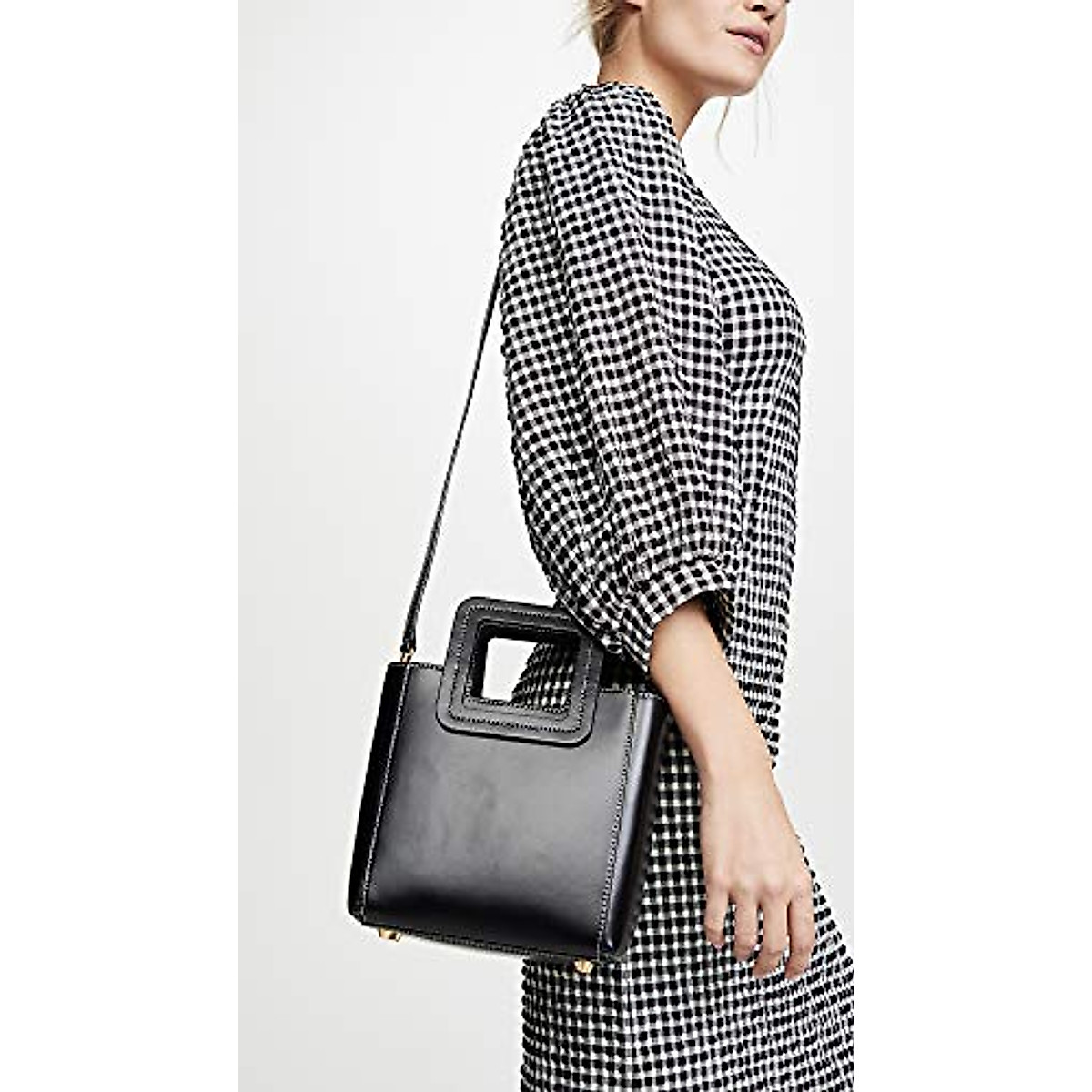 Staud Women's Black Leather Mini Shirley Tote Crossbody Handbag Messenger