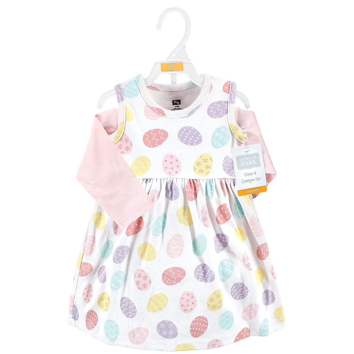 Hudson Baby baby girls Hudson Infant Girl Cotton and Cardigan Set, Easter Eggs, 4 Toddler Casual Dress, Easter Eggs, 3-4T US