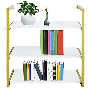 LOYALHEARTDY Wall Mounted Floating Shelves Gold Wooden Shelves Display Ledge Storage Rack for Bedroom, Living Room, Bathroom, Kitchen, Office and More (3Tier/24Inch)